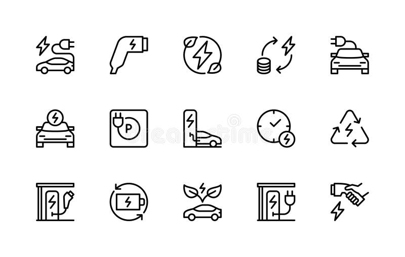 Car Charging Station Vector Linear Icons Set. Isolated Icon Collection ...
