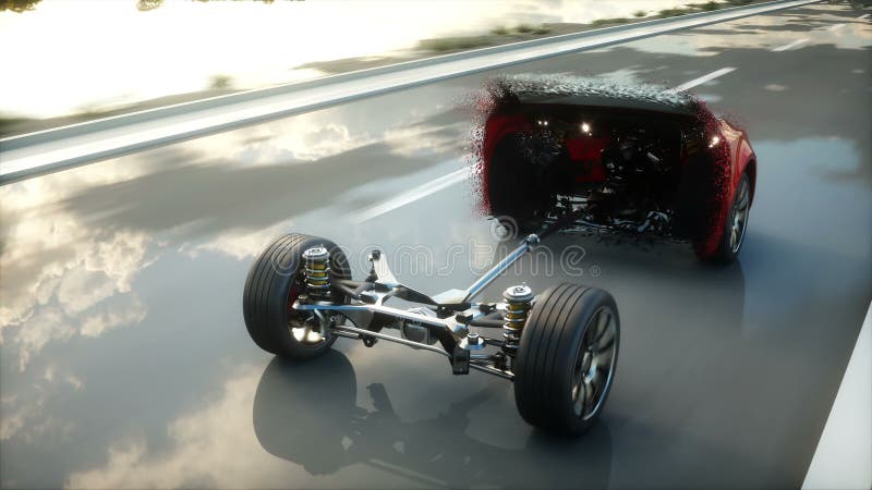 Car Chassis with Engine on Highway. Very Fast Driving. Auto Concept ...