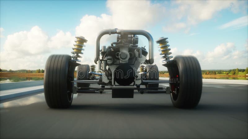 Car Chassis with Engine on Highway. Very Fast Driving. Auto Concept ...