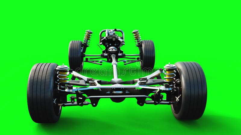 Car Chassis with Engine Isolate. Very Fast Driving. Auto Concept. Green ...
