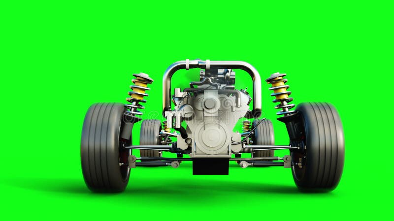 Car Chassis with Engine Isolate. Very Fast Driving. Auto Concept. Green ...