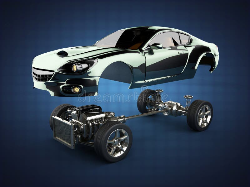 Car Chassis with Engine of Luxury Brandless Sportcar Stock Illustration ...