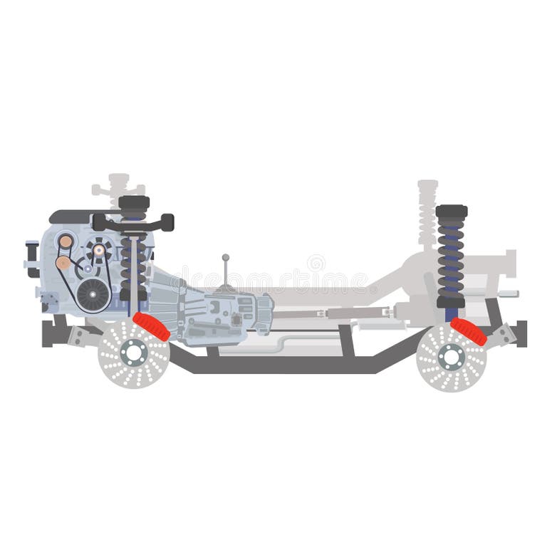 Car Chassis with Internal Combustion Engine and Transmission Systems on ...