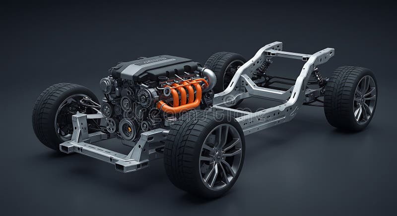 Car Chassis with a Visible Engine and Suspension System. the Vehicle ...