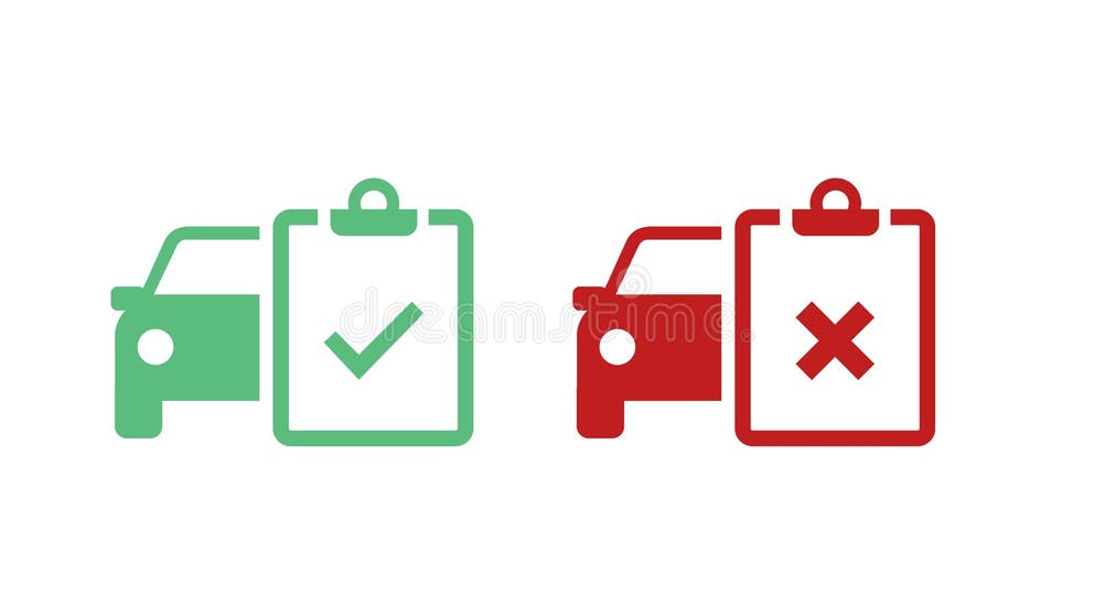 Car Check Icon Set. Vector Isolated Editable Green and Red Car Stock ...