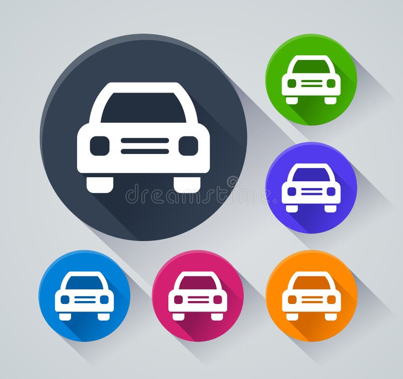 Car Circle Icons with Shadow Stock Vector - Illustration of orange ...