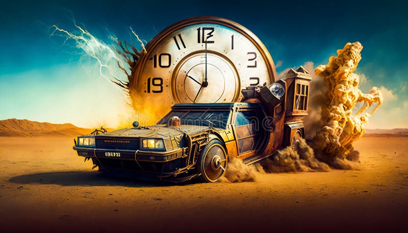 Car with Clock on it in the Desert. Generative AI Stock Illustration ...