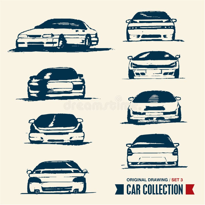Car Collection. Drawing Set 3. Stock Vector - Illustration of drawing ...