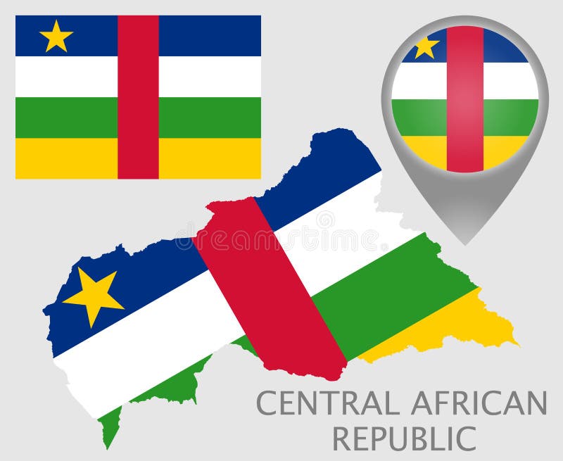 Central African Republic Flag Map Pointer And Map Stock Vector