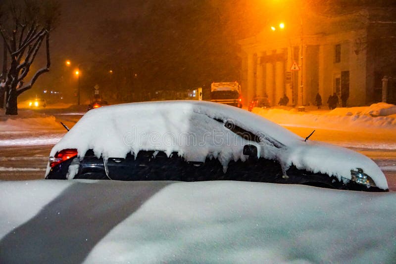 Car Completely Covered with Snow at Night Stock Image - Image of ...
