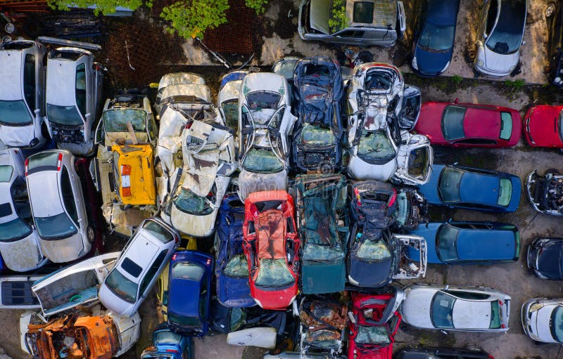 Car Compound for Scrap Metal Recycling Viewed from Above Stock Photo ...