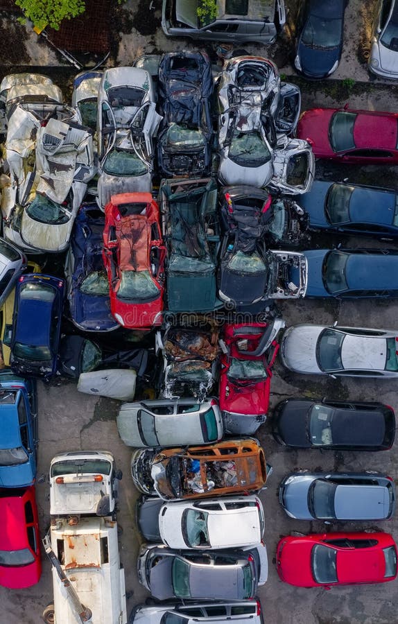 Car Compound for Scrap Metal Recycling Viewed from Above Stock Image ...