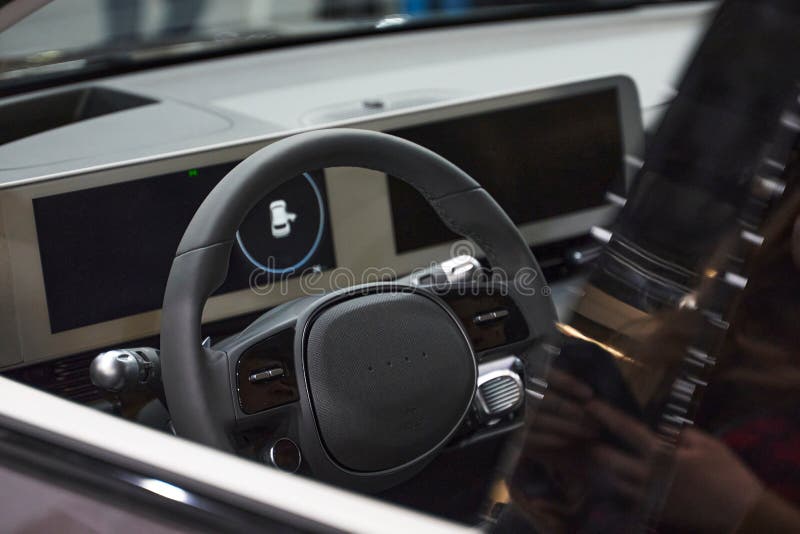 Car Computer Navigation System and Steering Wheel Stock Photo - Image ...