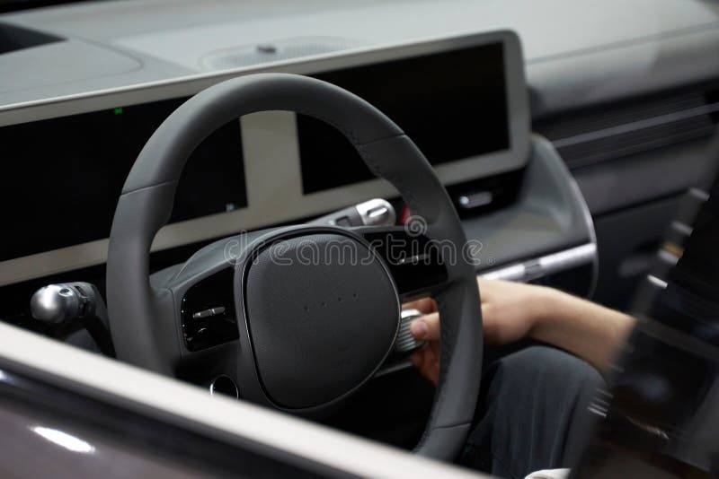 Car Computer Navigation System and Steering Wheel Stock Image - Image ...