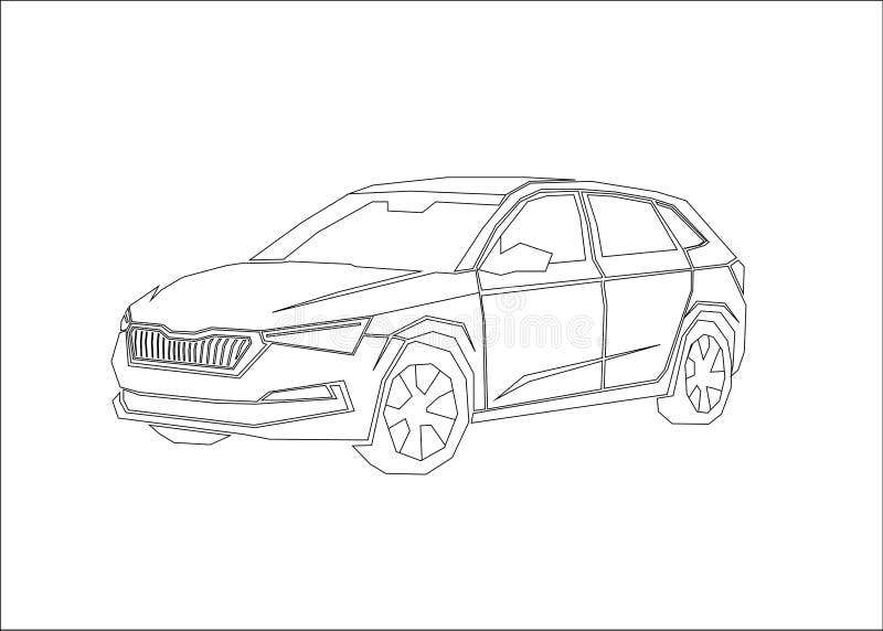 Car Contour, Modern Sedan in Linear Style, Vector Outline Illustration ...