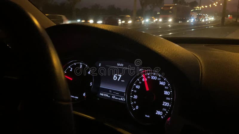 Car Control Panel, Dashboard Inside a Car Driving on City Road ...