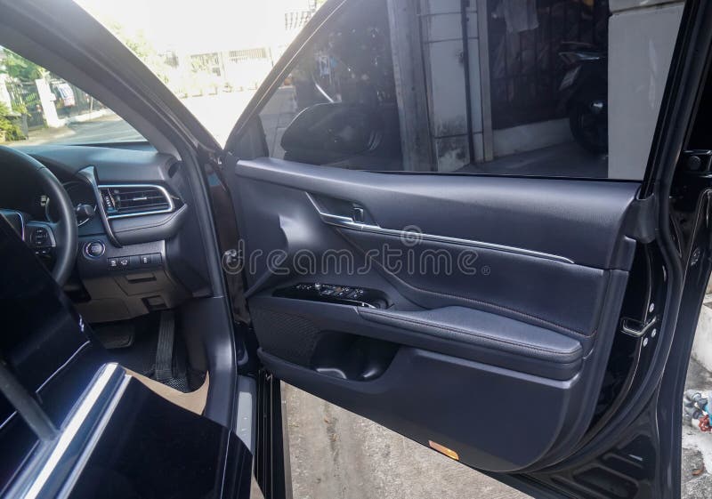 Car Control Panel at the Driver Seat in Luxury Black Car Stock Image ...