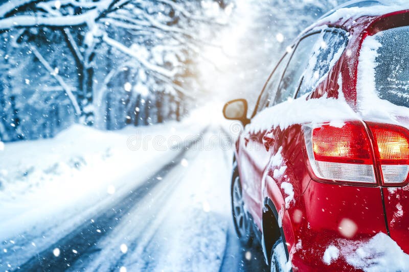 Car on Country Road in Winter Day Stock Illustration - Illustration of ...