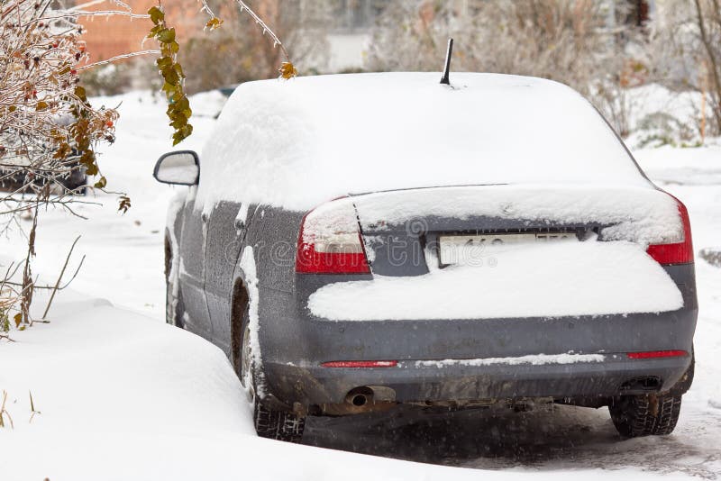 Red Car Covered with Ice and Icicles after Freezing Rain. Sparkling Ice ...