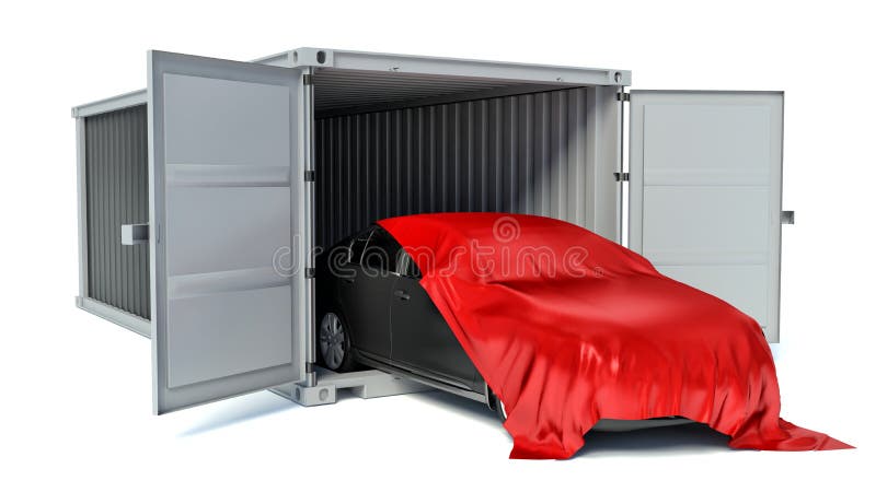 Car Covered with Red Cloth and Container Stock Illustration ...