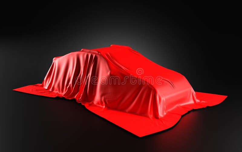 Car Covered with a Red Satin Cloth in a Exhibition for Unveiling on ...