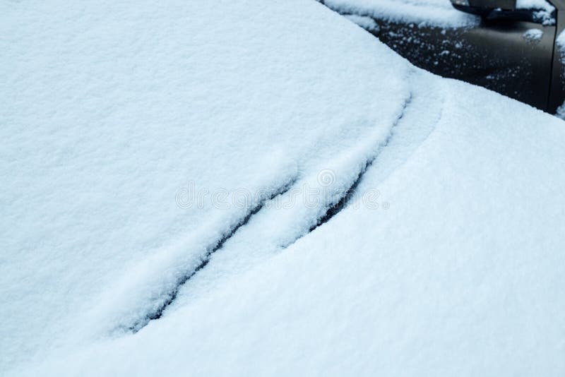 Car Covered Snow. Frozen Front Window with Car Brushes in Winter Stock ...