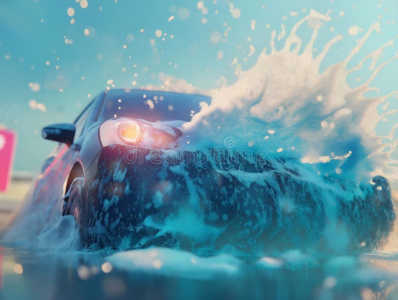 Car Covered in Soapy Water, Dynamic Splashing Effect Stock Illustration ...