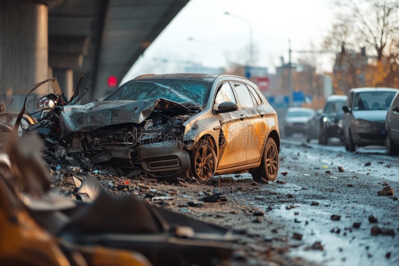 Car Crash Accident on City Street Under a Bridge Causing Traffic Jam ...