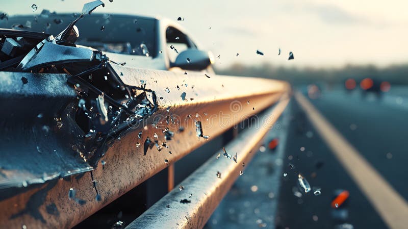 Car Crash Accident with Damaged Guardrail Design Stock Illustration ...