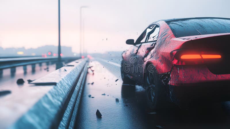 Car Crash Accident with Damaged Guardrail Design Stock Illustration ...