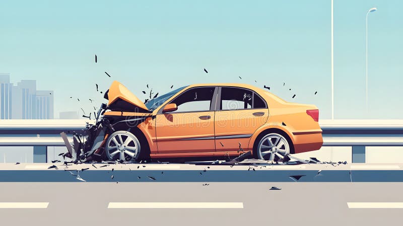 Car Crash Accident with Damaged Guardrail Design Stock Illustration ...