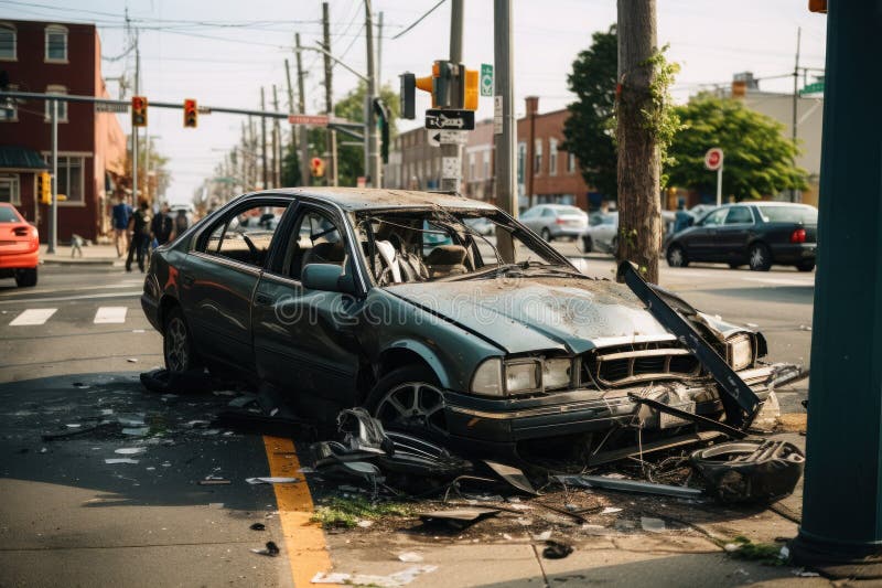 Car Crash Accident on the Road Banner. Generative AI Stock Photo ...