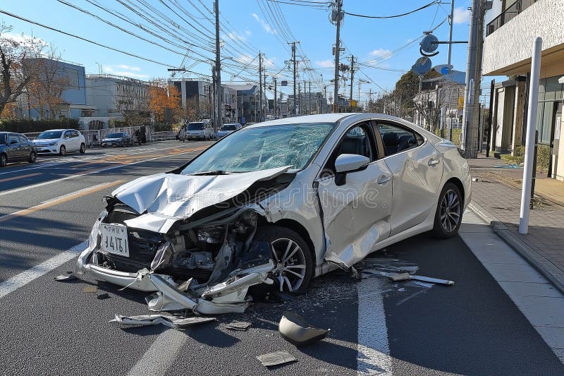 Car Crash Accident on the Road. Damaged Car Stock Illustration ...