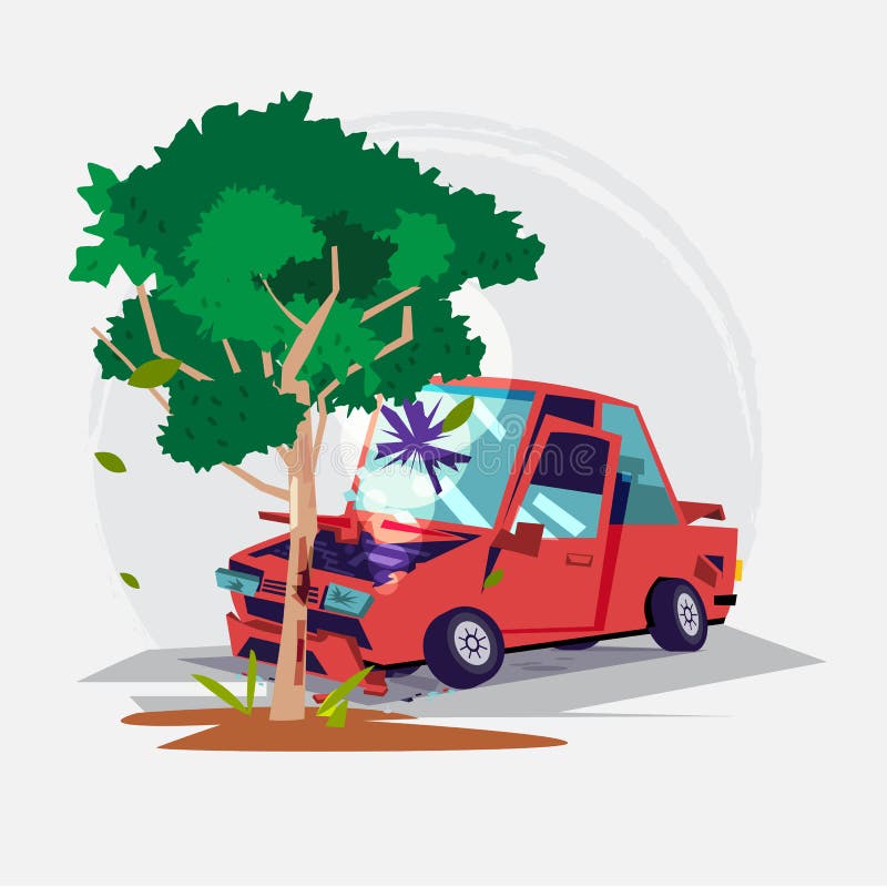 Car Crash with a Big Tree. Accident Concept - Vector Stock Vector ...
