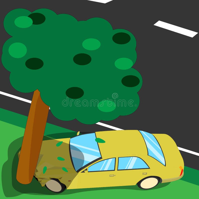 Car crash with a big tree, stock vector. Illustration of collision ...