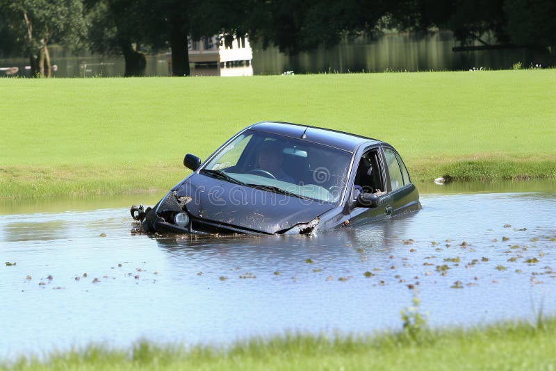 Car Crash with Drowning Car in the Lake. Generative AI Stock ...