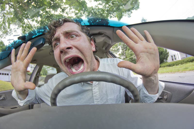 Car Crash Facial Expression Stock Image - Image of scared, fisheye ...