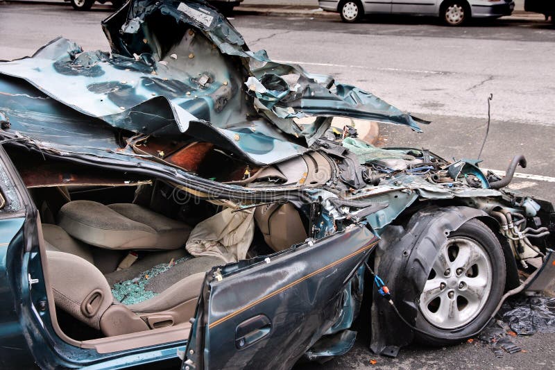 Car Wreck Demolished after Serious Crash Accident Stock Photo - Image ...