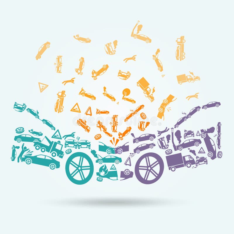 Car crash icons concept stock vector. Illustration of icons - 41638533