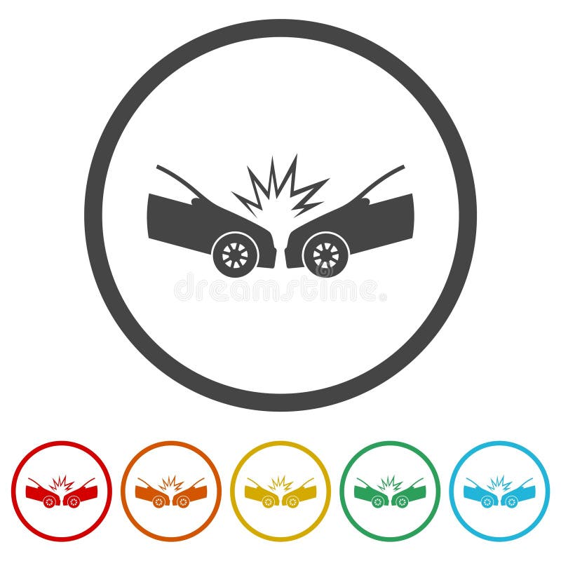 Car Crash Simple Icon. Set Icons in Color Circle Buttons Stock Vector ...