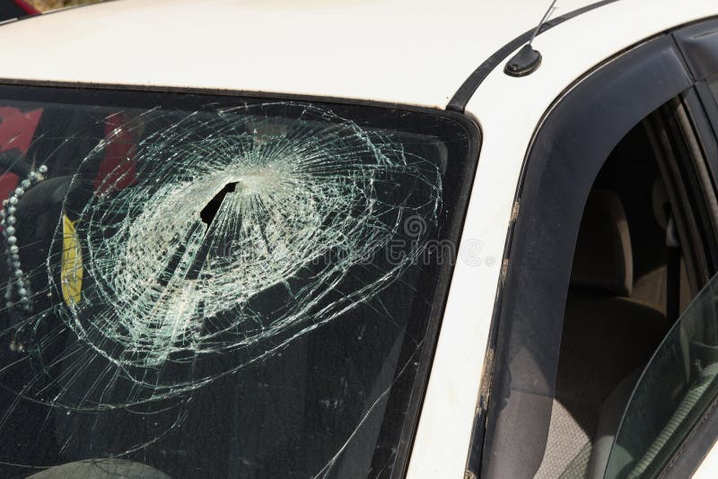 Car with Smashed Windshield Stock Image - Image of vehicle, window ...
