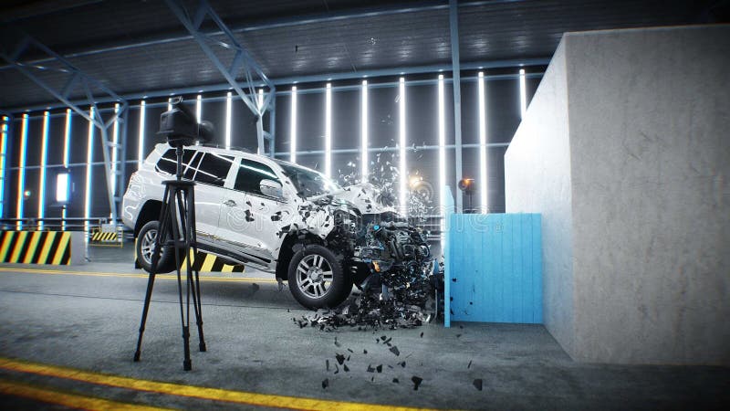 Car Crash Test Stop Time. Safety Concept. 3d Rendering. Stock ...