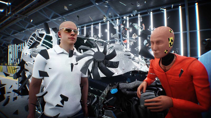 Car Crash Test Stop Time. Safety Concept. 3d Rendering. Stock ...