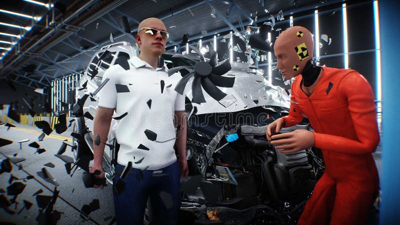 Car Crash Test Stop Time. Safety Concept. 3d Rendering. Stock ...