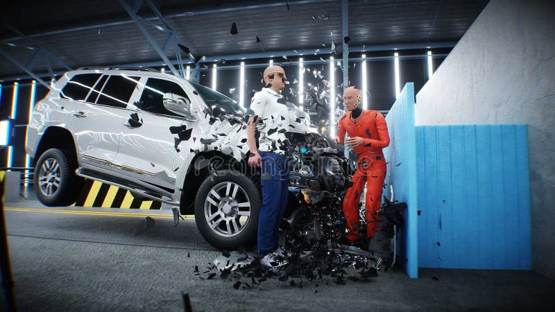 Car Crash Test Stop Time. Safety Concept. 3d Rendering. Stock ...