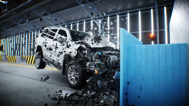 Car Crash Test Stop Time. Safety Concept. 3d Rendering. Stock ...