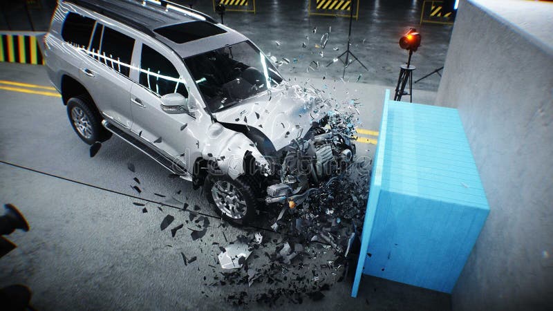 Car Crash Test Stop Time. Safety Concept. 3d Rendering. Stock ...