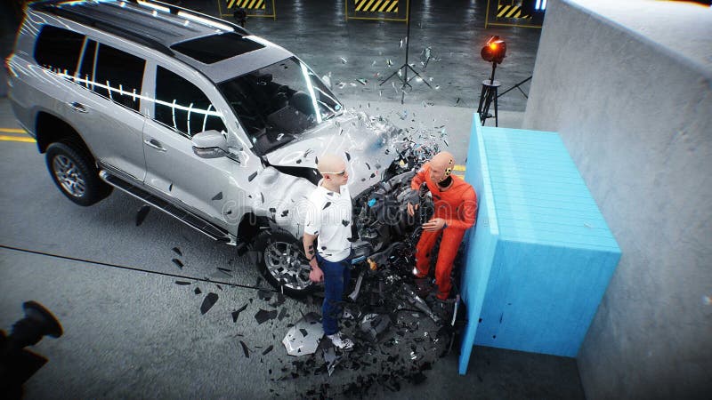 Car Crash Test Stop Time. Safety Concept. 3d Rendering. Stock ...