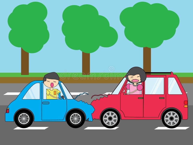 Car Crash, with Two Cars Front Collide Hit. Stock Vector - Illustration ...