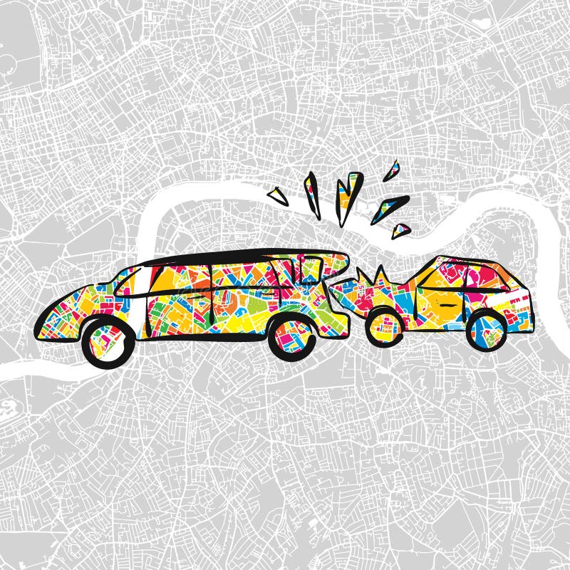 Car Crash on Vector Map, Flat Design Stock Vector - Illustration of ...